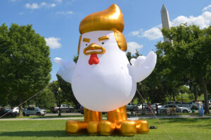 "Chicken Don": 30-foot inflatable chicken with Trump's hair trolls the ...